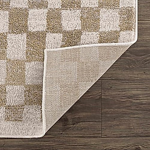 BoutiqueRugs Benjy Modern Checkered Area Rug - Contemporary Geometric Carpet for Living Room, Bedroom, Kids Room, Nursery - Cream, Gold - 5'3" x 7' (5x7 Area Rug)