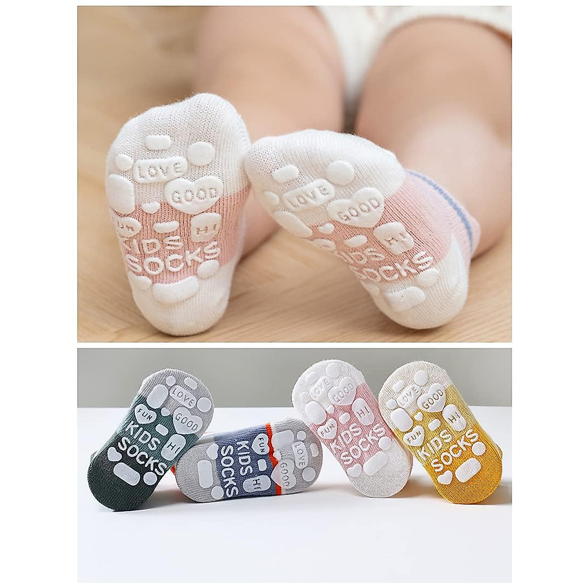 QandSweet Baby Toddler Non-Slip Socks Unisex Boy Girls' Socks Non-Skid Grips Ankle Sock (1-3T, 10 Pairs)