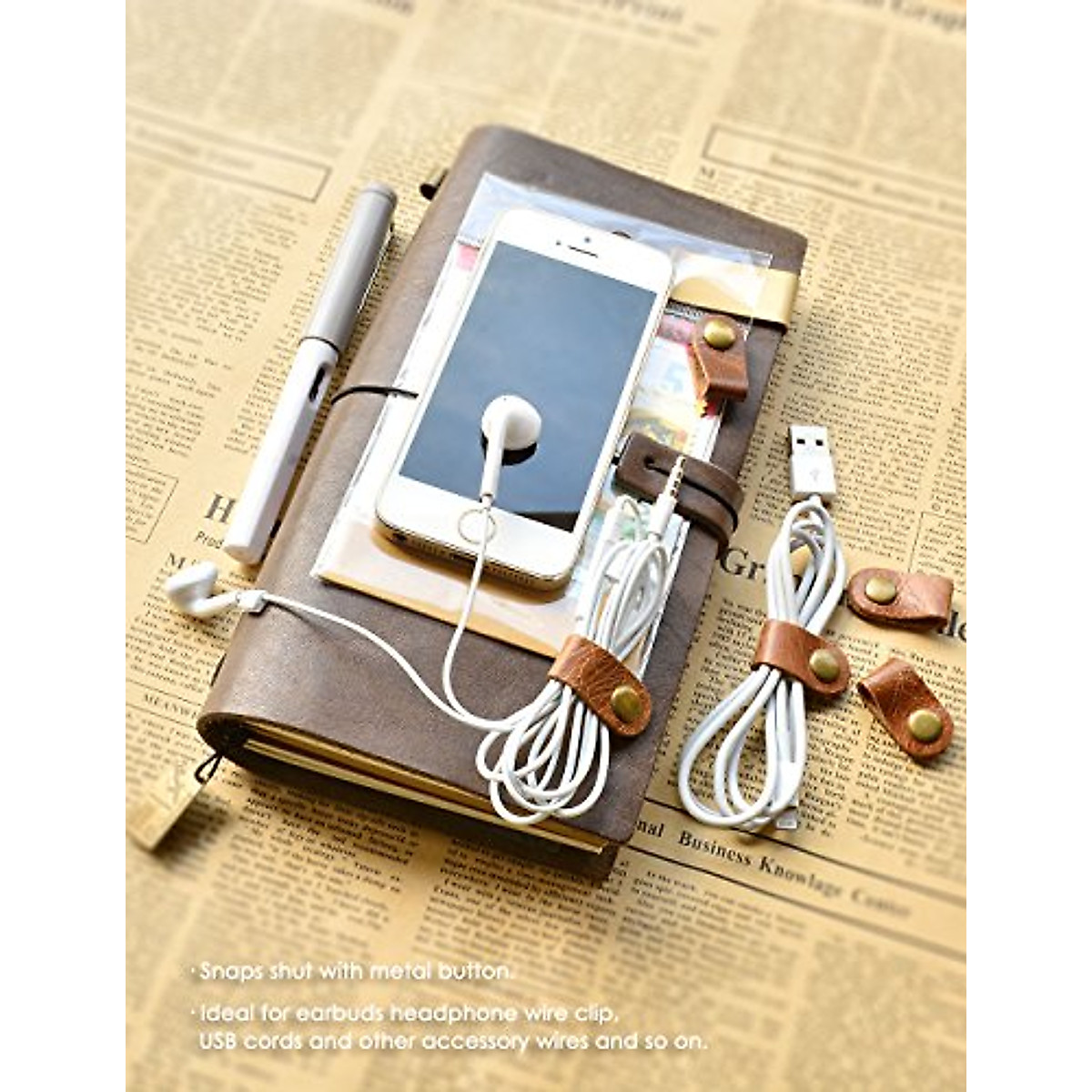 CAILLU Cord Organizer,Cord Keeper,Cable Organizer USB Holder,Cable Management,Cable Straps,Earbud case,wrap Headphone,Headset Winder,Phone Earphone Clips Ties,Tiny Leather Gifts Gadget 5