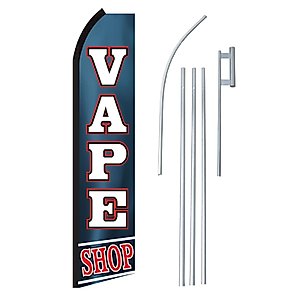 NEOPlex - "Vape Shop" Complete Flag Kit - Includes 12' Swooper Feather Business Flag with 15-Foot Anodized Aluminum Flagpole and Ground Spike