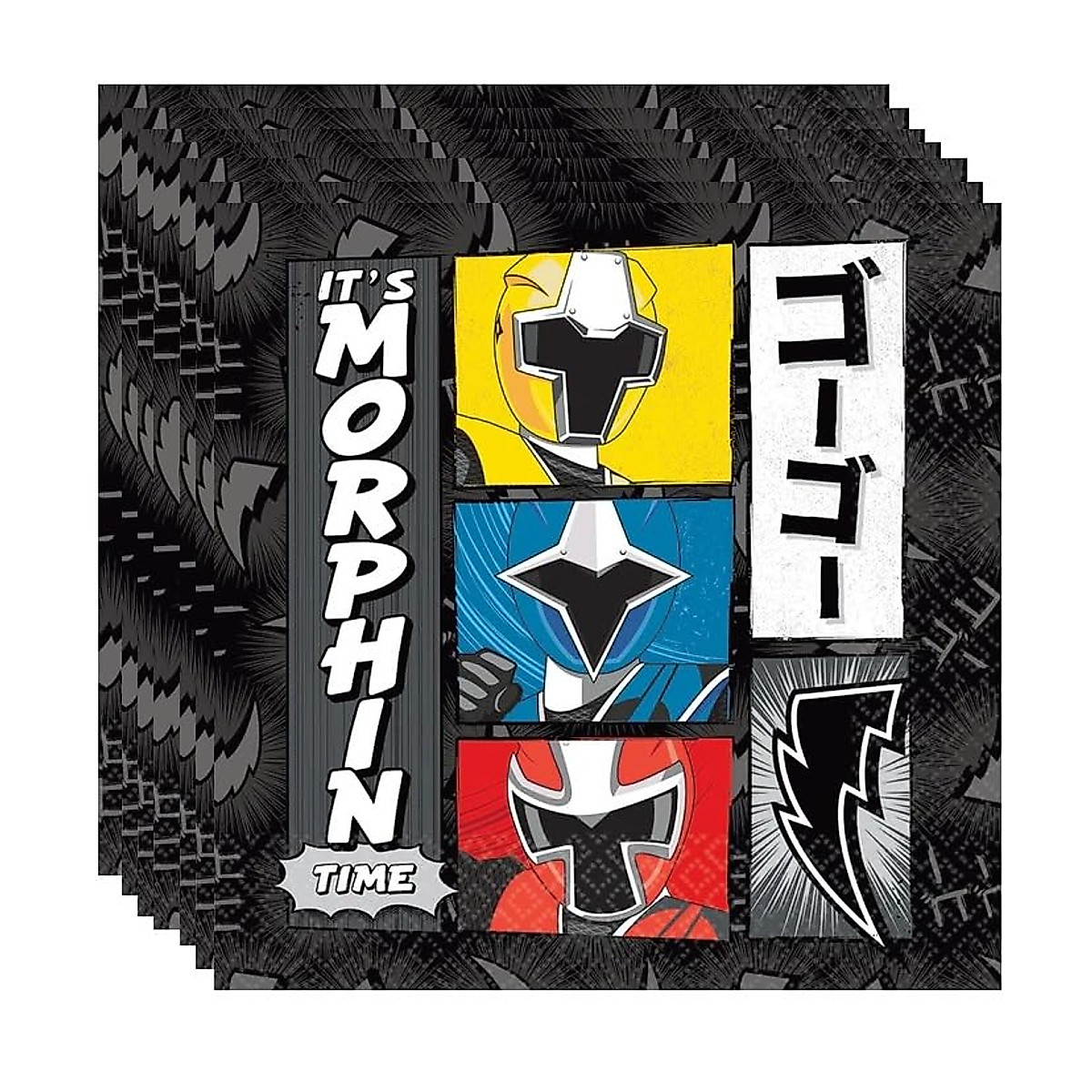 Power Rangers Birthday Party Supplies Bundle Pack includes Lunch Plates, Napkins, Table Cover, 12 Piece Hanging Swirl Decorations (Bundle for 16)