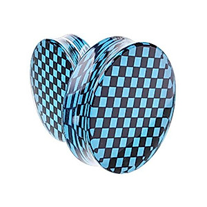 Supersize Classic Checker Inlay Double Flared Ear Gauge Plug (1-5/8" (41mm), Blue/Black)