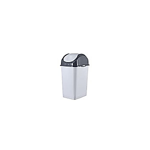 Superio 1.25 Gal Mini Plastic Trash Can with Swing Top Lid, Small Grey Waste Bin for Countertop, Desk, Vanity, Bathroom 5 Quart (WhiteSmoke/Grey)