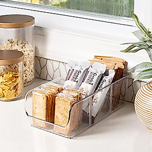 bHome - 2 Adjustable Snack Organizer Bins for Cabinet & Pantry Organization And Storage Plastic Storage Bins For Kitchen Organization - Clear Acrylic Divided Storage Containers with Removable Dividers