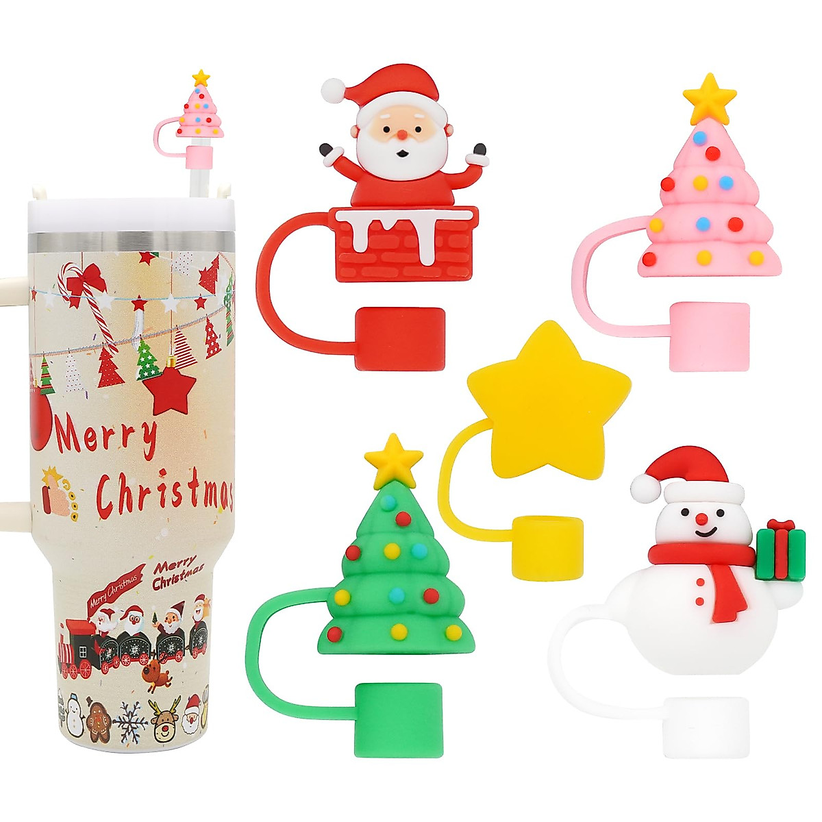 FadAcc Straw Cover for Stanley Cup, 5Pcs Silicone Straw Topper Compatible with Stanley 40 Oz Tumbler, Reusable Straw Cover Cap for 10mm Straws,Stanley Cup Accessories