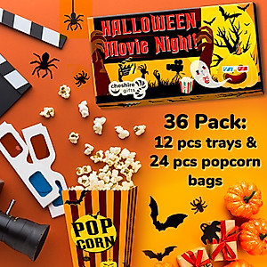 Cheshire Gifts Halloween Party Supplies For Movie Night 36pcs - Popcorn Bags 24ct & Movie Night Snack Trays 12ct - Halloween Party Decorations, Halloween Party Favors, Halloween Decor