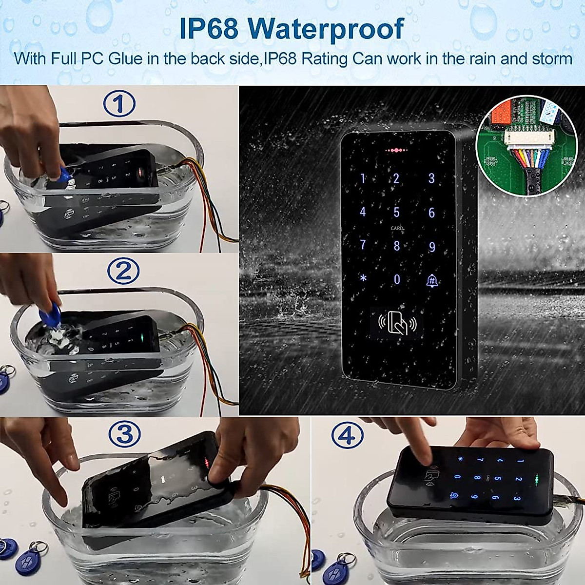LEXI Ultimate Full Waterproof RFID Keypad, 3000 Users Capacity, 125KHz Stand-Alone Access Control Touch Screen Panel, PIN Code, Wiegand 26, with 10pcs RFID Key fob Cards, Can be Installed Outdoor
