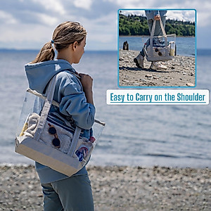 VENO 2 Pack Clear Beach Bag, Large Transparent Large Tote Bags for Women Swim Pool Gym Summer Vacation Essentials - Beige