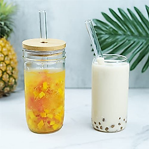 [10 Pcs] Reusable Glass Boba Smoothie Straws - 9" x 14 mm Eco Friendly Clear Drinking Straws with 2 Cleaning Brushes for Bubble Tea,Milkshakes,Juice