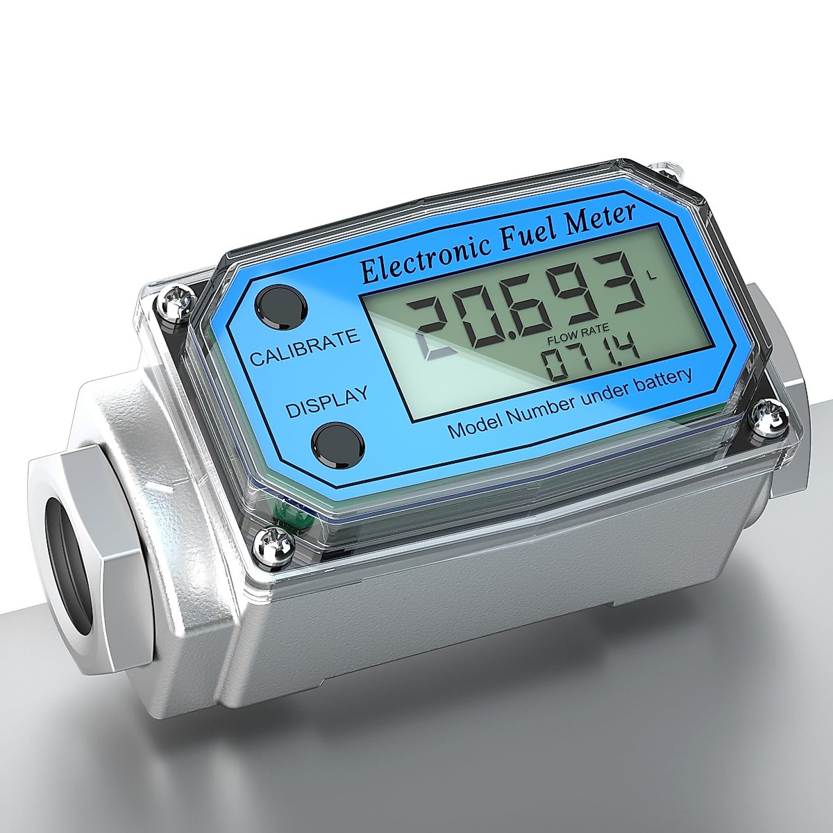 Turbine Flow Meter, Electronic Oil Flowmeter, Kerosene Gas Methanol Diesel Fuel Flow Digital Meter, 3/4" 10-100L/Min LCD Display BSPT/NPT with Battery