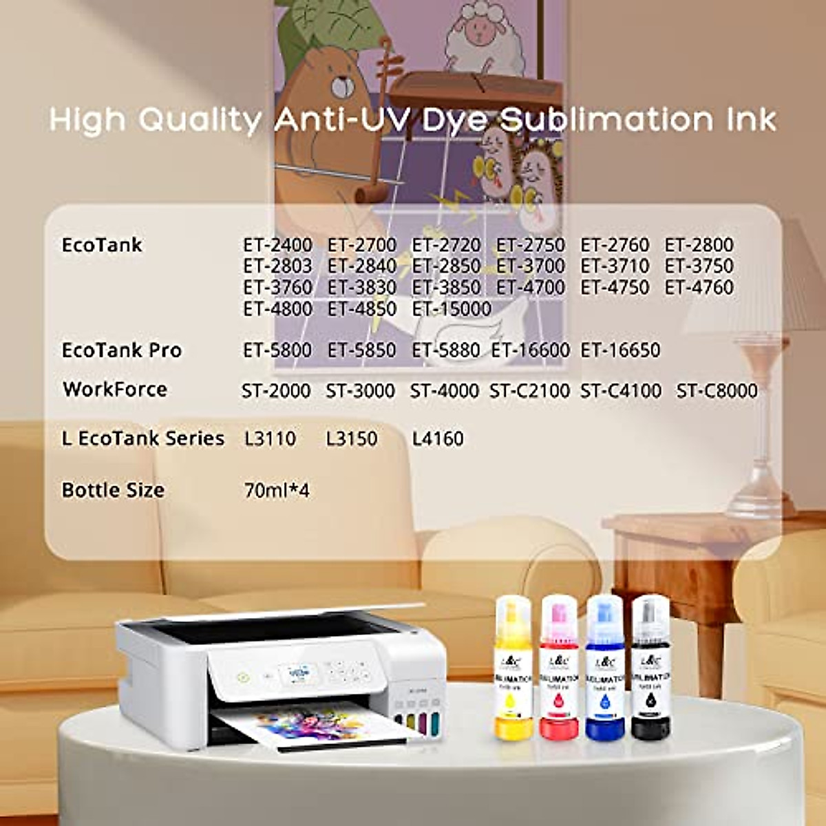 Sublimation Ink for Epson Ecotank 2840 ET-2400 ET-2800 ET-2803 ET-2720 ET-2760 ET-2750 ET2850 ET-15000 EcoTank Printer