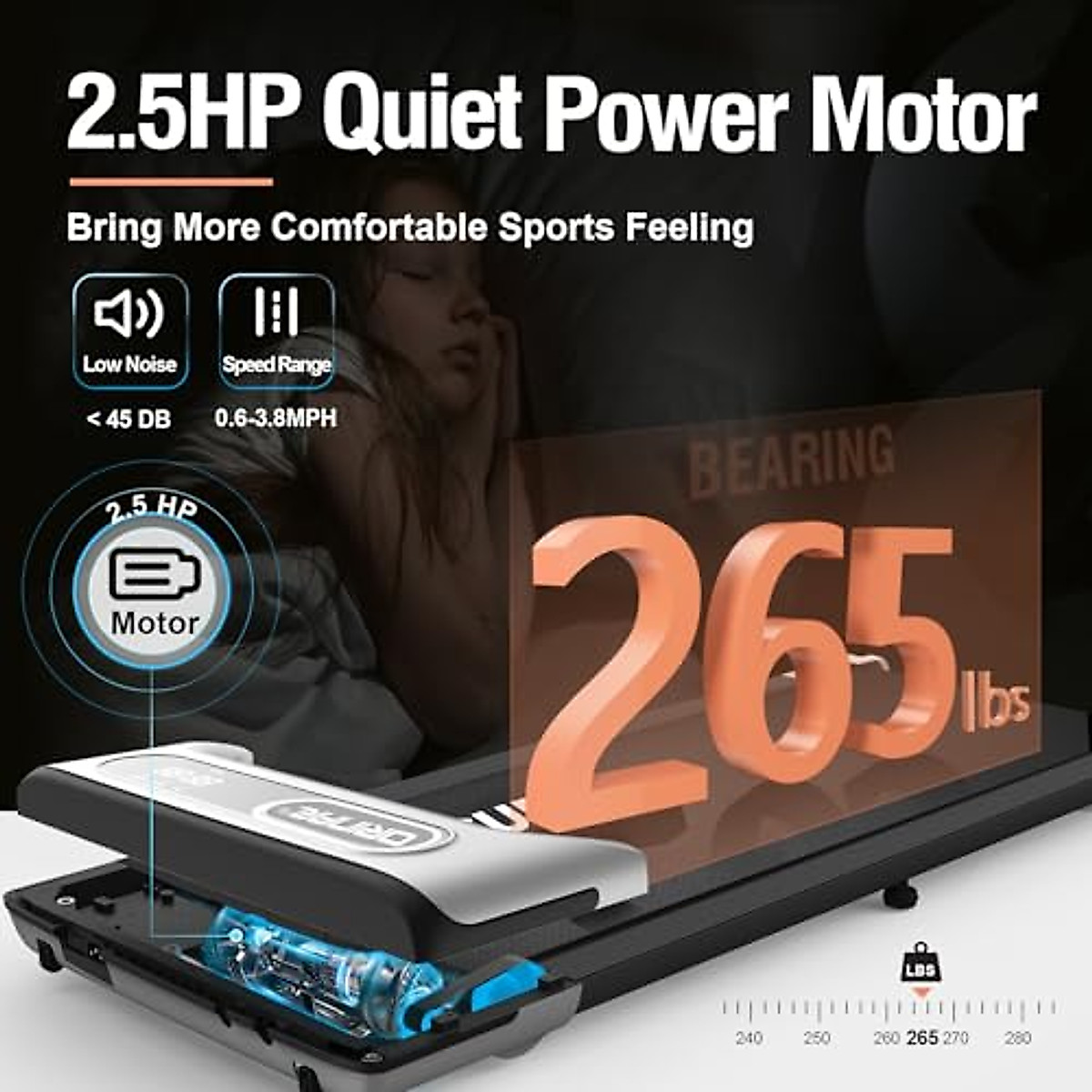 Orinar Under Desk Treadmill, Walking Pad with Remote Control, 2.5 HP Portable Walking Jogging Running Machine for Home Office, LED Display