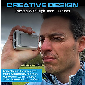 CaddyTalk Minimi NR, The Most Feature-Packed Golf Laser Rangefinder, Magic Slope, E-Slope, 6X Super Clear View, 10-1200M, Water Resistant, 700mAh Rechargeable Battery, Rangefinder Case (White)