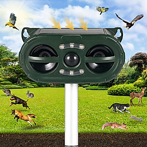 2024 Ultrasonic Animal Repellent, Upgraded Outdoor Cat Solar Powered Squirrels Deterrent with Motion Sensor,Sound,LED Flashing,Waterproof Deer Repeller,Animal Repellent for Dog Bird Skunk Rabbit