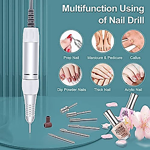 Portable Electric Nail Drill-- 35000RPM Professional Rechargeable Nail File Machine, Cordless Nail Drill E File for Remove Gel Polish Nail for Acrylic Nails Manicure Salon Home with Bits Kit, White