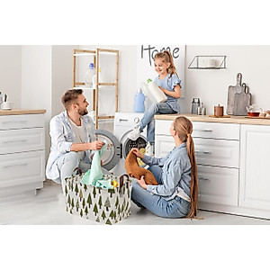 Sanjiaofen Rectangular Canvas Storage Bins,Waterproof Storage Basket with Lid,Collapsible Toy Organizer Bin with Handles for Clothes Storage, Kid's Toy Box,Book Bag (Green trees)