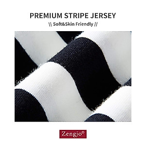 Zengjo Black and White Striped Shirt Men(L,Black&White Wide)