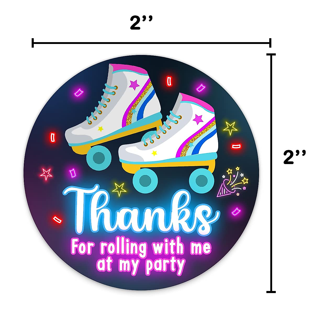 Roller Skating Party Thank You Sticker Labels, 2" Party Circle Stickers, Great for Party Favors, Envelope Seals & Goodie Bags（54 Count）