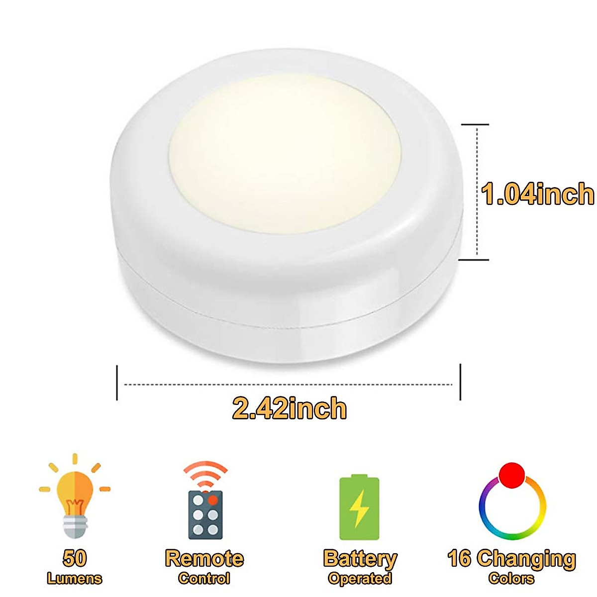 SIXDEFLY Wireless 16 Color Changing LED Puck Light 12 Pack LED Under Cabinet Lighting Closet Light Battery Powered Night Lights with Remote Control Dimmer & Timing Function