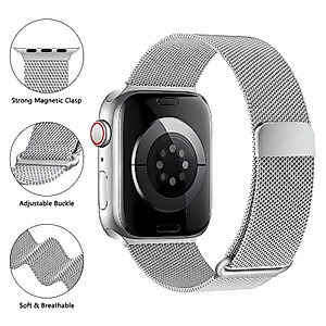 MYAPULUA Magnetic Loop Band for Apple Watch Series 9/ultra 2/SE 2nd/8/ultra/7/SE/6/5/4/3/2/1, 38mm-49mm, Stainless Steel, Mesh Loop, 4 Pack