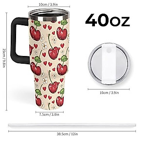 Cherry Flower Heart Tumbler with Handle Travel Mug Water Bottle Tea Coffee Cup Black-style