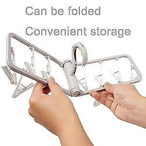 Foshine Clothes Drying Racks 2 Pack Grey Colour Small Folding Portable Underwear Hangers with Clips Socks 12 Clips 360° Rotatable Hook for Drying Towels Bras Baby Clothes Gloves Plast