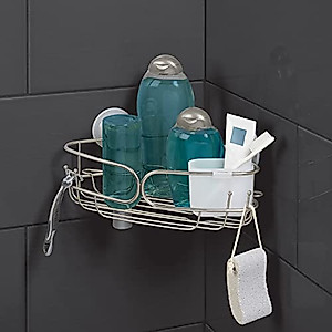 Zenna Home Power Grip Pro Rustproof Multi-Surface Dual Mount Corner Shower Basket, Stainless Steel