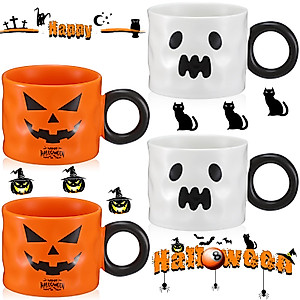 Zhehao 4 Pieces Halloween Mugs 15oz Mug Set Halloween Coffee Mugs with Handle Halloween Ceramic Matching Mugs for Home School Office Table Centerpieces Housewarming Holiday Party Gift (Cute Style)