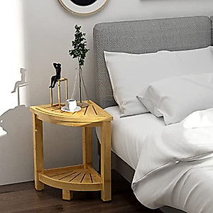 ETECHMART Bamboo Corner Shower Stool for Shaving Legs Foot Rest, Waterproof Bath Bench Seat with Storage Shelf and Soap Dish for Bathroom Inside Shower, Use as Small Corner Table Step Stools, Bamboo