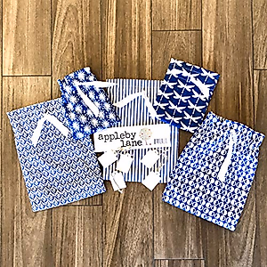 Appleby Lane 100% Cotton Fabric Gift Bags (Standard Set, Blue) Set of 5 bags, three 12x16 inch and two 8x10 in bags