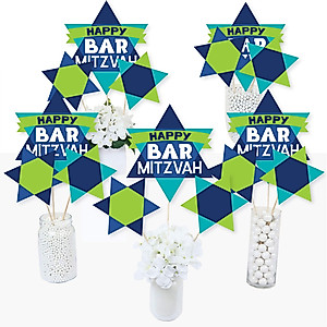 Big Dot of Happiness Blue Bar Mitzvah - Boy Party Centerpiece Sticks - Table Toppers - Set of 15