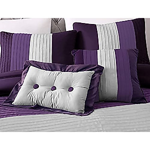 Chezmoi Collection Loft 8-Piece Luxury Striped Comforter Set (Queen, Purple/Gray/Lavender)