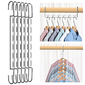 JuneHeart 6 Pack Space Saving Hangers for Clothes, Horizontal and Vertical Use, Sturdy Metal Collapsible Hangers Magic Multi Hangers for Dorm Closet Storge and Organization (Silver, 6)
