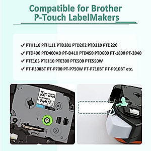 Topcolor 6-Pack Tz231 Tz 12mm 0.47" Laminated White Label Tape Compatible for Brother Tze-231 Tz-231 Tz231 12mm Black on White P Touch Tze 1/2" Label Tape for PT-D210 PT-H110 PT-D220 PT-D410 PT-D610BT