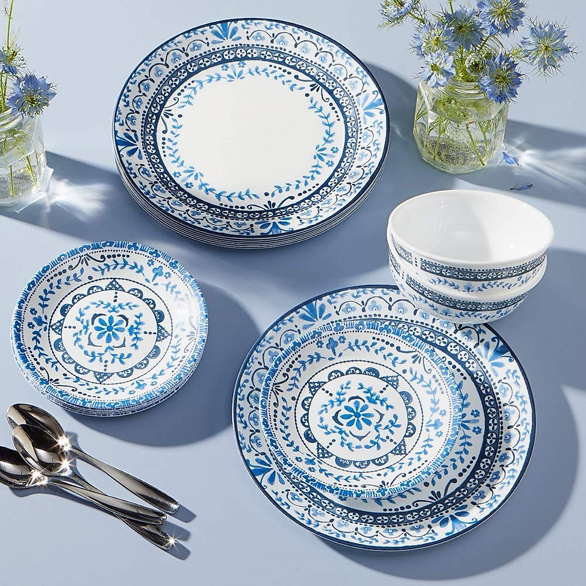 Corelle Portofino Round Dinnerware Set for 6 | Service for 6, 18 Piece Set | Triple Layer Strong Glass is Resistant to Chips and Cracks & White Meal Bowls for Pasta, Salad, and More | 4 Pack, 46 Oz