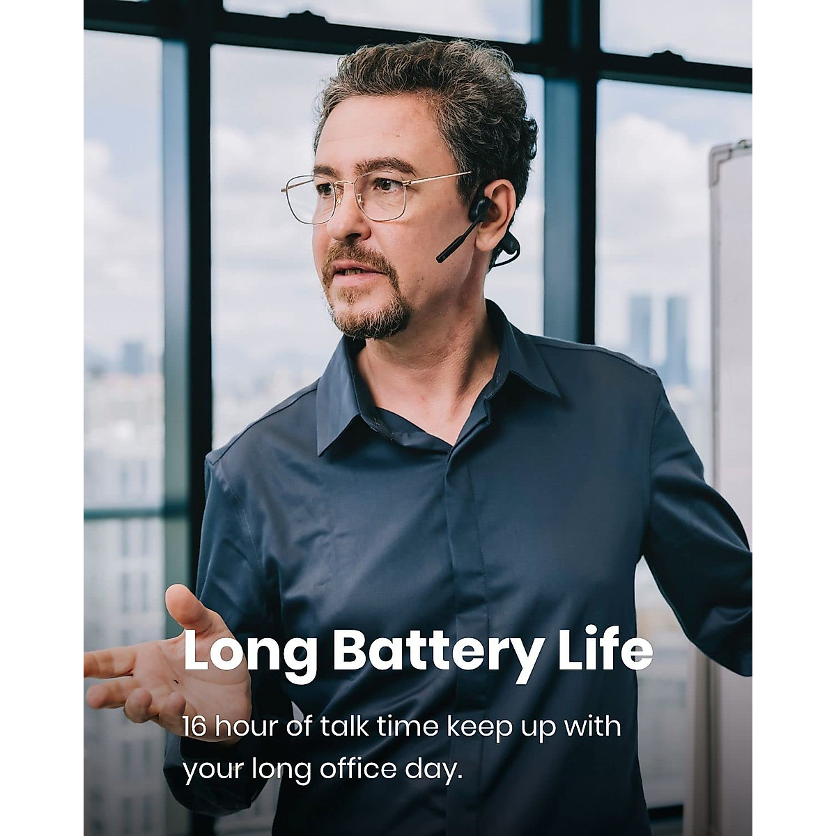 SHOKZ OpenComm UC Bone Conduction Bluetooth Stereo Computer Headset with Loop110 USB-C Adapter-Wireless PC Headphones with Noise-Canceling Boom Microphone for Home Office Use,with Bookmark