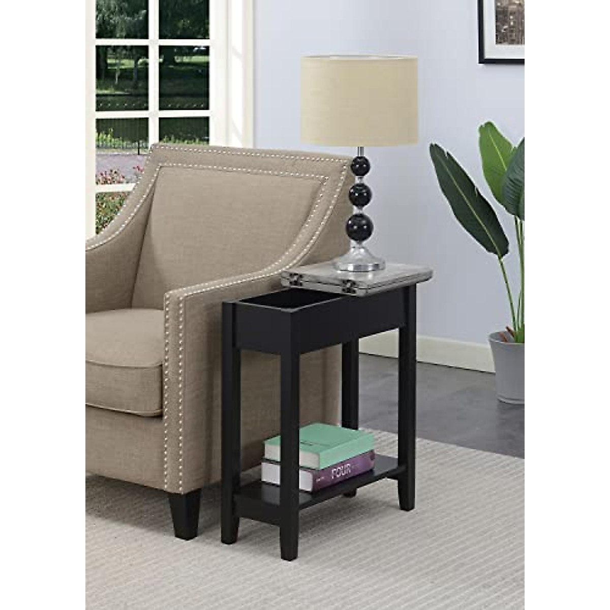 Convenience Concepts American Heritage Flip Top End Table with Shelf, Faux Birch/Black