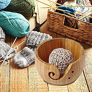 Alapaste Wooden Yarn Bowl Holder with Bamboo Handle Crochet Hook,6 Inch Wool Storage Handmade Crochet Kit Organizer Knitting Yarn Holder with Hole DIY Crafting Supplies,A1