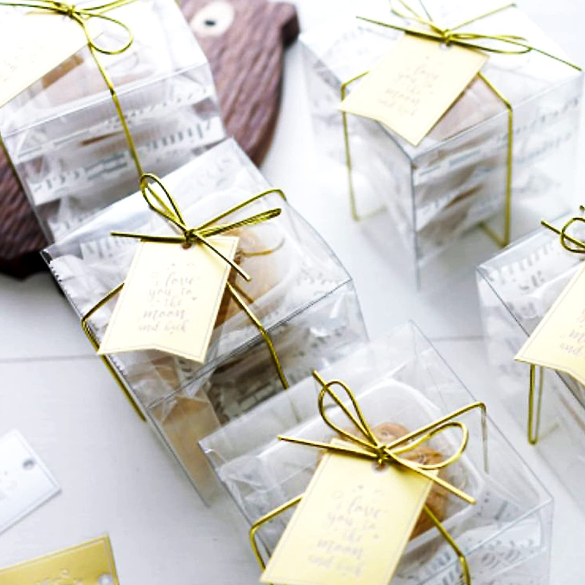 Yesland 100 Pcs Clear Favor Boxes - 2 x 2 x 2 Inch Small Transparent Gift Boxes Individual Macaron Box - Chocolate Bomb Packaging for Wedding, Party, Baby Shower Favors, Bridal Shower