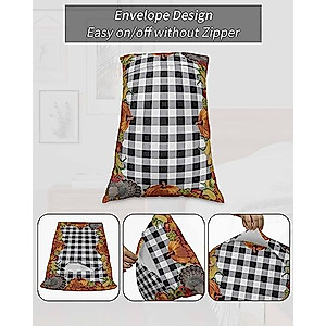 Thanksgiving Pillow Covers Standard Size Set of 2 Bed Pillow, Black White Plaid Turkey Farmhouse Pumpkin Maple Leaf Plush Soft Comfort for Hair/ Skin Cooling Pillowcases with Envelop Closure 20''x26''