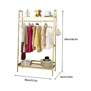 Garment Rack and Clothes Rack: Chic Gold Heavy-Duty & Stylish Clothing and Garment Rail with Double Layer Storage Shelf for Clothes, Shoes, and More. Perfect for Bedroom, Office, or Living Room.