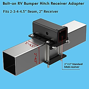 Bolt-on RV Bumper Hitch Receiver Adapter Fits 3-4" Beam, 2" Receiver, Trailer Accessories Best for Mounting Bike Racks & Cargo Carriers