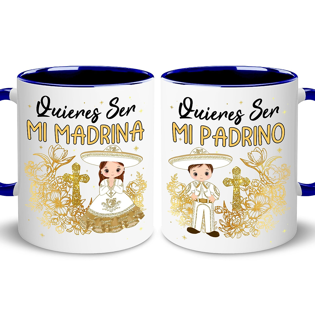 WHIDOBE Godparents Proposal Mug Set, Padrino De Bautizo Cup Set, Bautizo Recuerdos Juego De 2 Tazas,God parents Presents Proposal, Quieren Ser Mis Padrinos, Quieres Ser Mi Madrina, Wedding Mug 11OZ