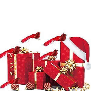 WDDH 12Pcs Artificial Christmas Cardinal Birds, 6inch Glitter Mini Foam Red Christmas Birds with Long Tail Feather, Clip-on Christmas Tree Ornament Small Bird Figurine for Home Garden Wedding Decor