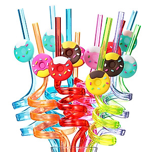 Donut Straws Party Favors for Donut Party Supplies,Donut Grow Up Theme Birthday with 2 Cleaning Brush (24 +2)