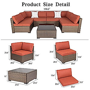 KINTNESS 7pcs Patio Furniture Sets Outdoor Sectional Sofa Rattan Wicker Conversation Set Outside Couch with Cushions and Glass Table