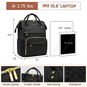 LOVEVOOK Vintage Leather Backpack for Women,15.6 inch Leather Laptop Backpack Women Teacher Nurse Work Travel Backpack Computer Laptop Bags,Professional Backpack Purse Tote Bag Carry On Backpack,Black