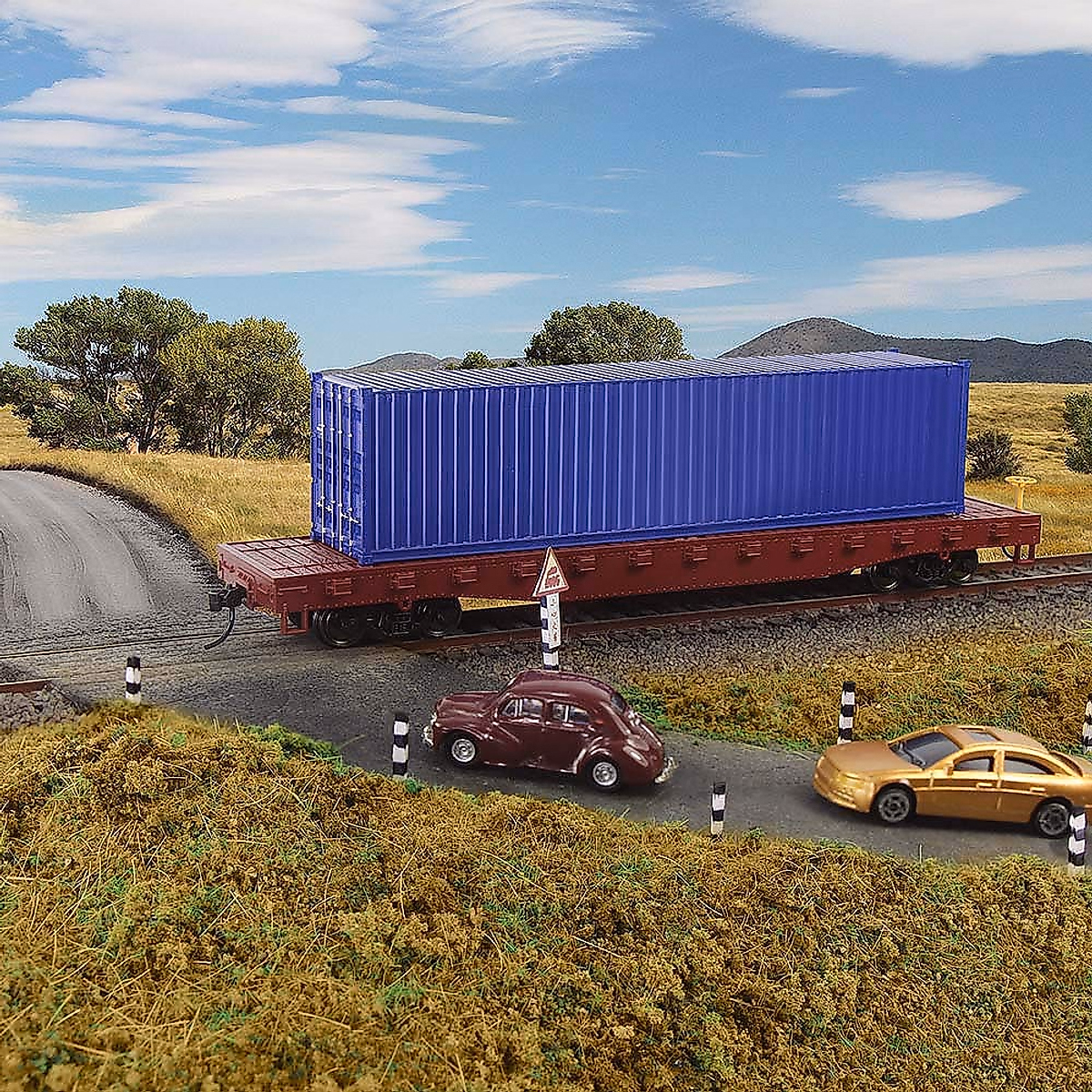 3pcs HO Scale Undecorated 40' (ft) Shipping Containers 1:87 Deep Bule Ribbed Side Container C8740DB