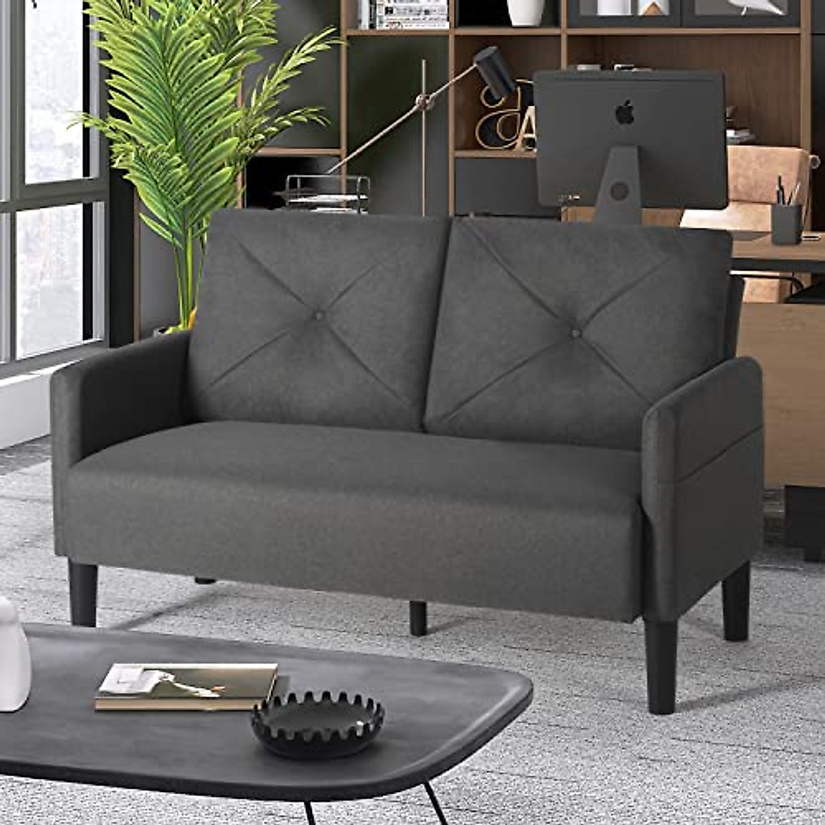 YIGOBUY Upholstered Modern Comfy Sofa Couch 56" W Small Loveseat Sofa Couches w/ 2 USB Charging Ports Fabric 2-Seat Small Couch Sofas for Living Room, Bedroom, Compact Small Space, Apartment, Office