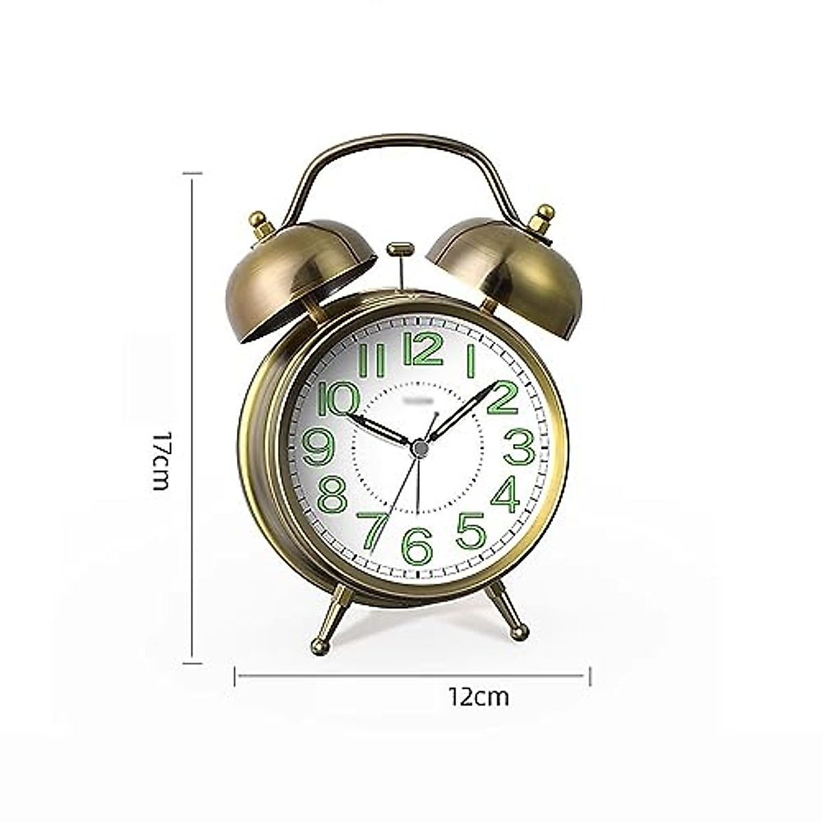 Analog Alarm Clock Alarm Clock, Non Ticking, Silent Bedside Clock with Two Bells Loud Alarm for Heavy Sleepers, Bedside Alarm Clock for Decor and Gifts Kids Alarm Clocks (Color : Brass)